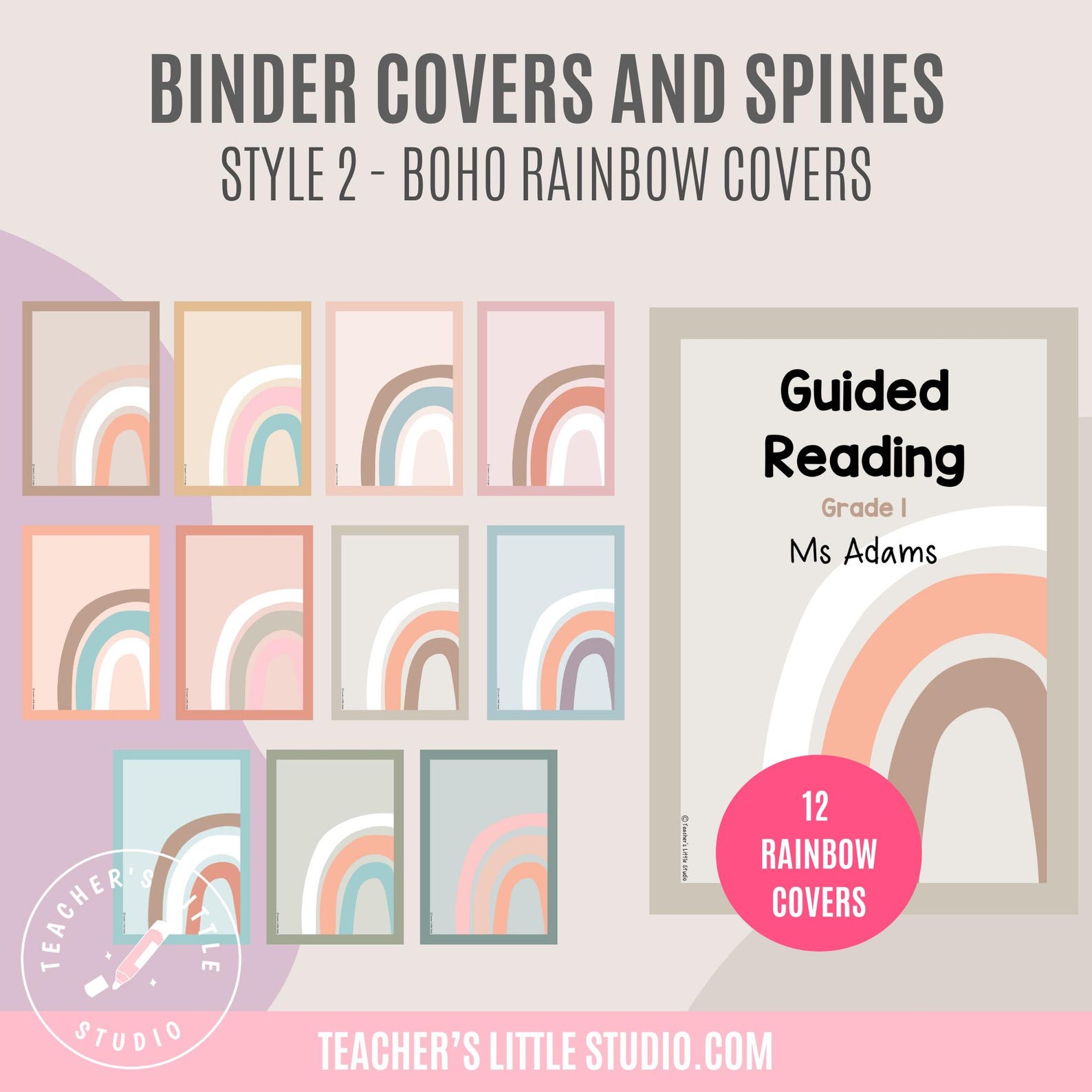 Boho Binder Covers and Spines | Boho Rainbow Binder Labels | Editable ...