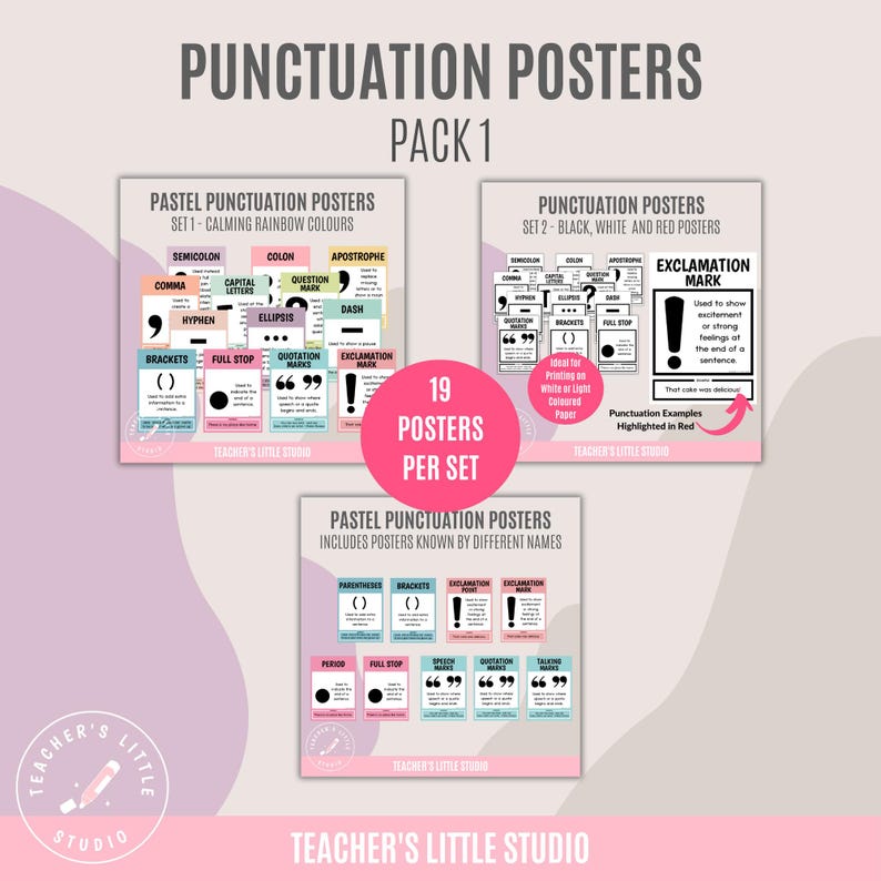 Pastel English Posters Bundle | Punctuation | Parts of Speech ...