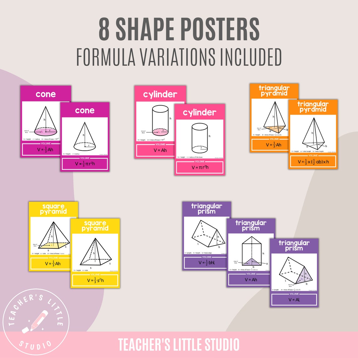 Volume Formula Posters Set of 8 Posters Geometry Posters Math Resources ...