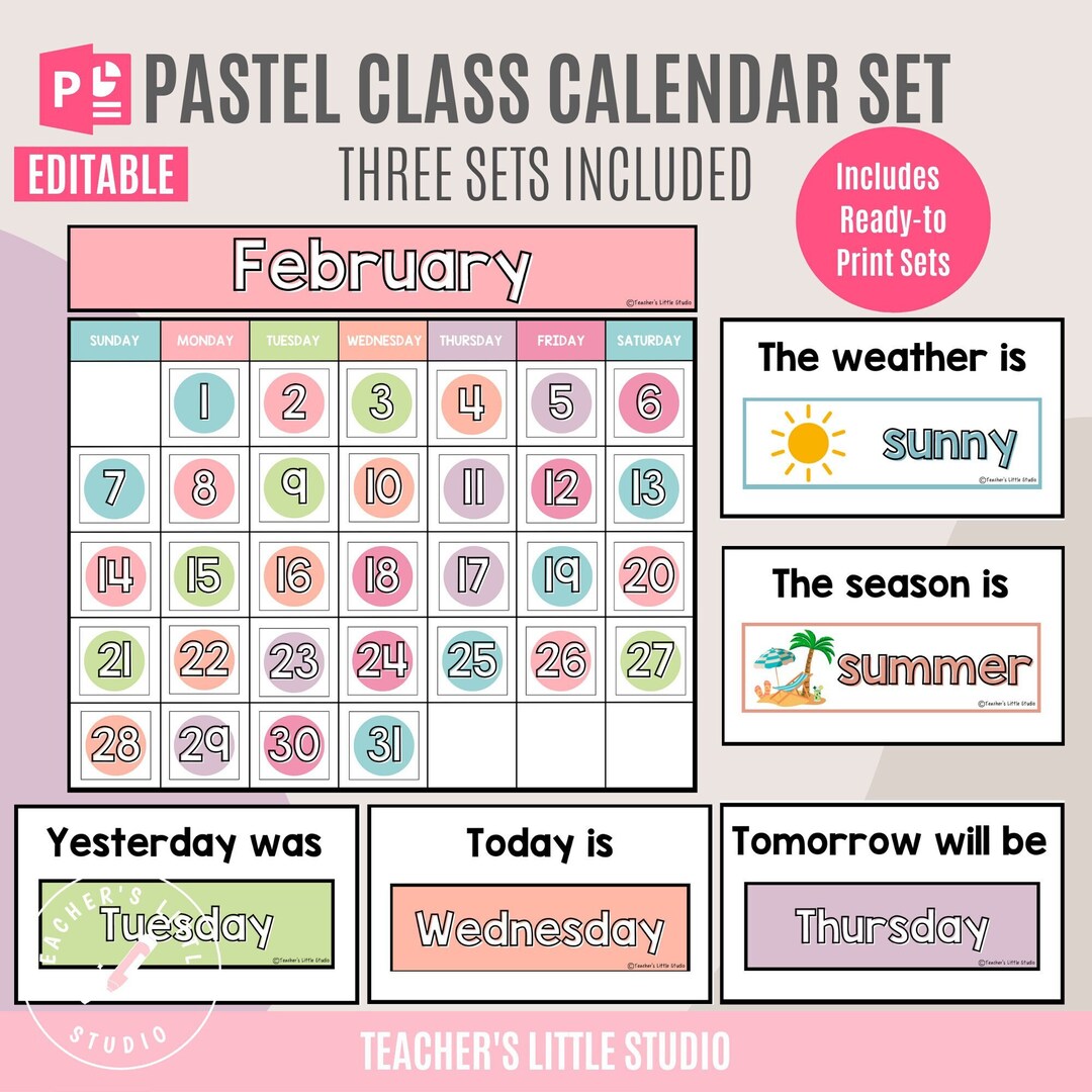 Classroom Calendar Set and Weather Display | Editable Calendar Template ...