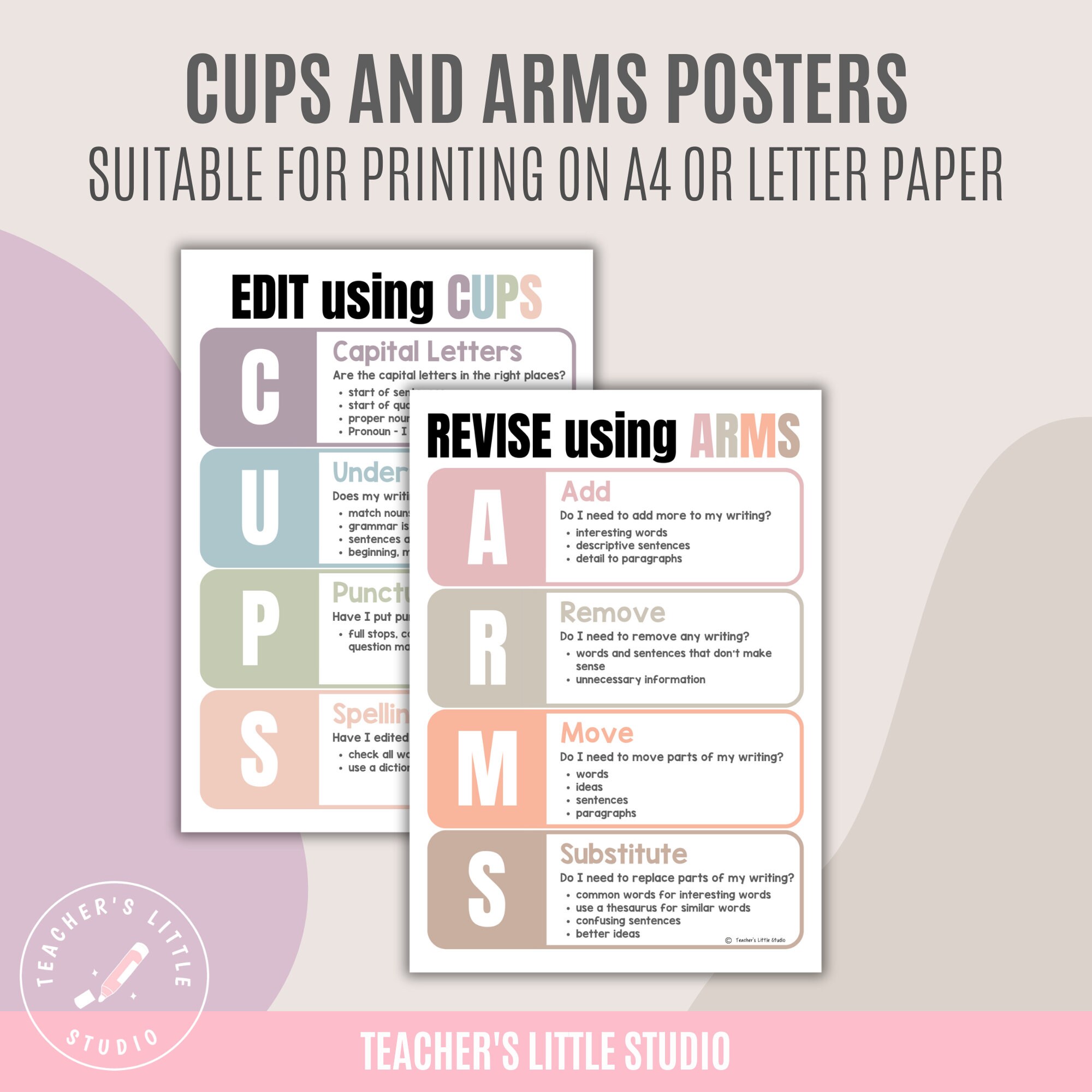Cups and Arms Writing Strategy Posters Editing and Revising Posters ...
