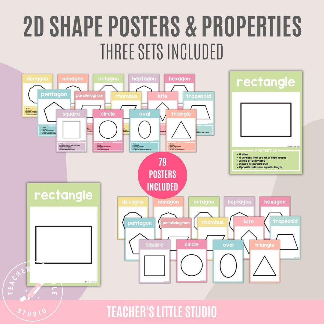 2D Shape Poster Sets With Properties Pastel Classroom Decor - Etsy