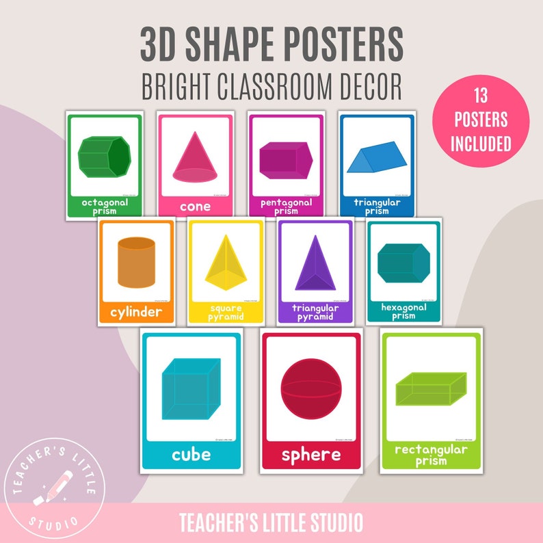 3D Shapes Poster Set 3D Objects Bright Classroom Decor - Etsy