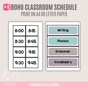 Boho Class Schedule | Editable Powerpoint Schedule Cards Ready-to-print ...