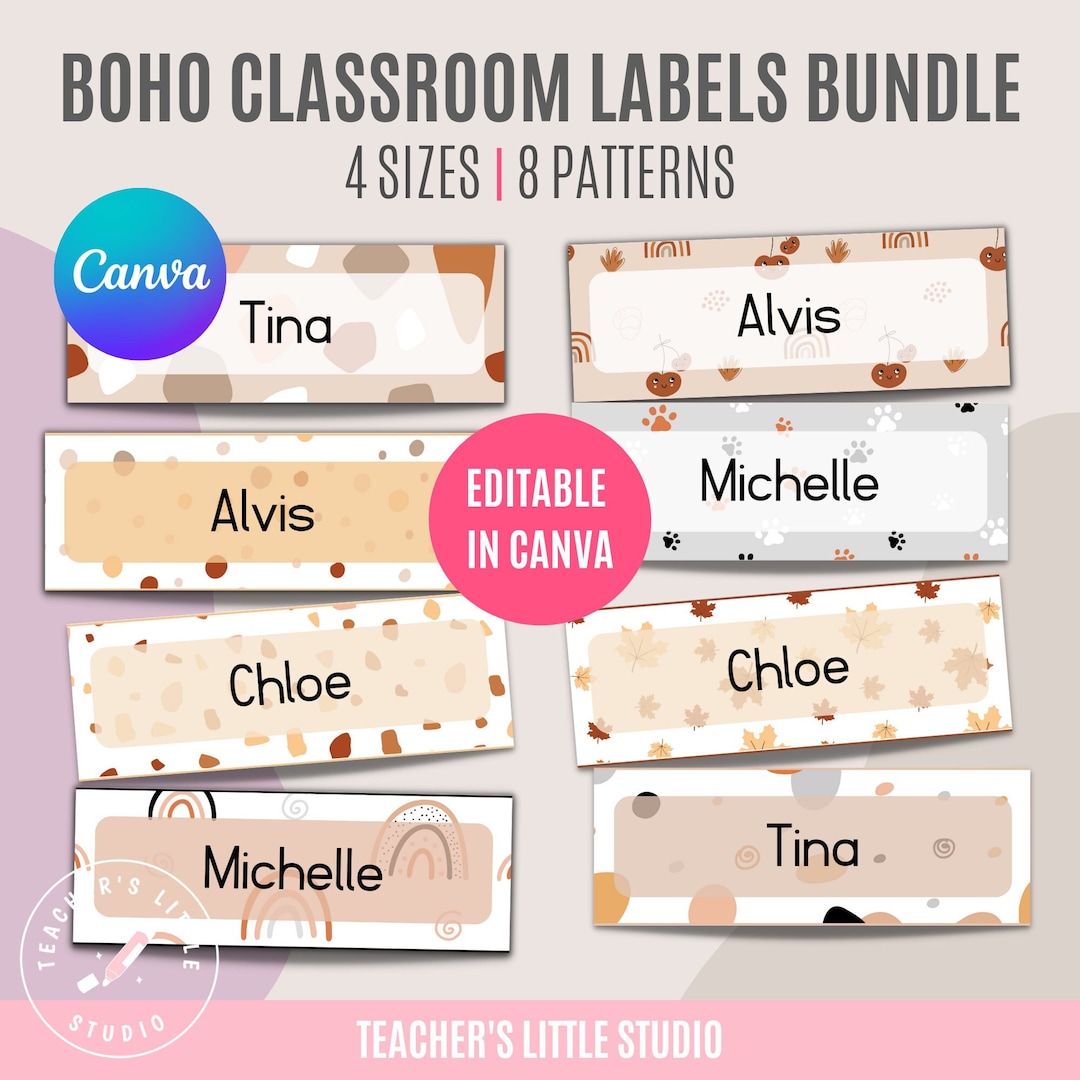 Editable Classroom Labels | Canva Template | Boho Classroom | Rectangle ...