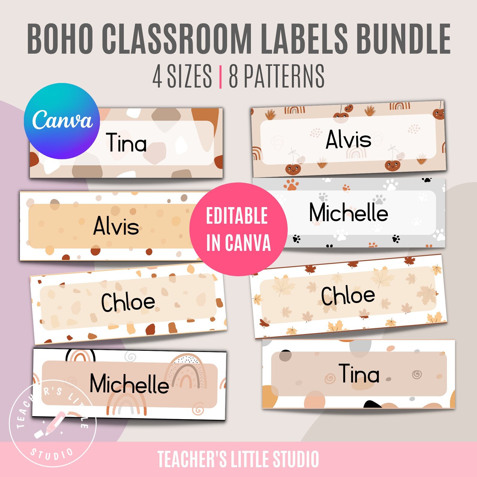 Editable Classroom Labels | Canva Template | Boho Classroom | Rectangle ...