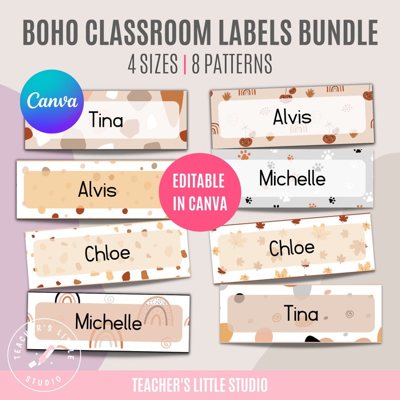 Editable Classroom Labels | Canva Template | Boho Classroom | Rectangle ...