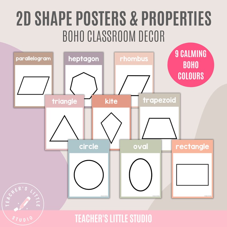 2D Shape Poster Sets With Properties | Boho Classroom Decor | Printable ...