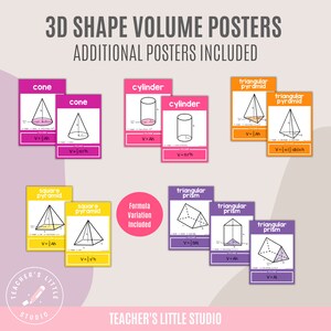 3D Shape Poster Bundle 2 Pack | Shape Poster Sets With Formulas for ...
