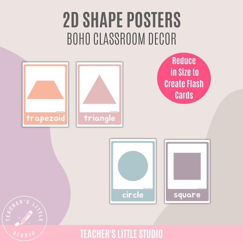 2D Shapes Poster Set Boho Classroom Decor Printable Shape Posters Boho ...