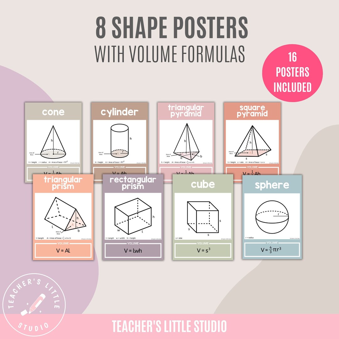 Volume Formula Posters Set of 8 Posters Geometry Posters Math Resources ...