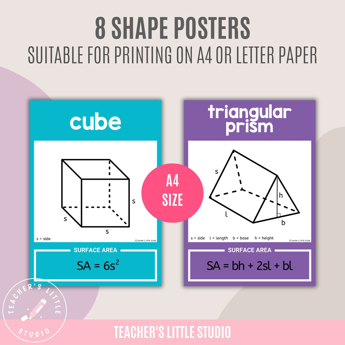 Surface Area Formula Posters Set of 8 Posters Geometry Posters Math ...