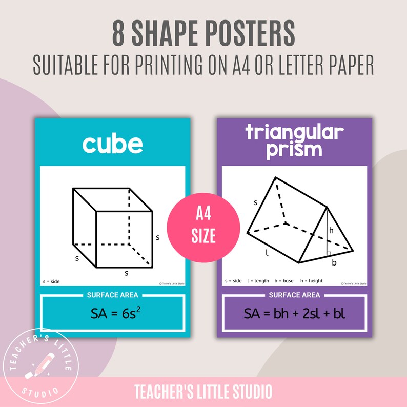 Surface Area Formula Posters Set of 8 Posters Geometry Posters Math ...