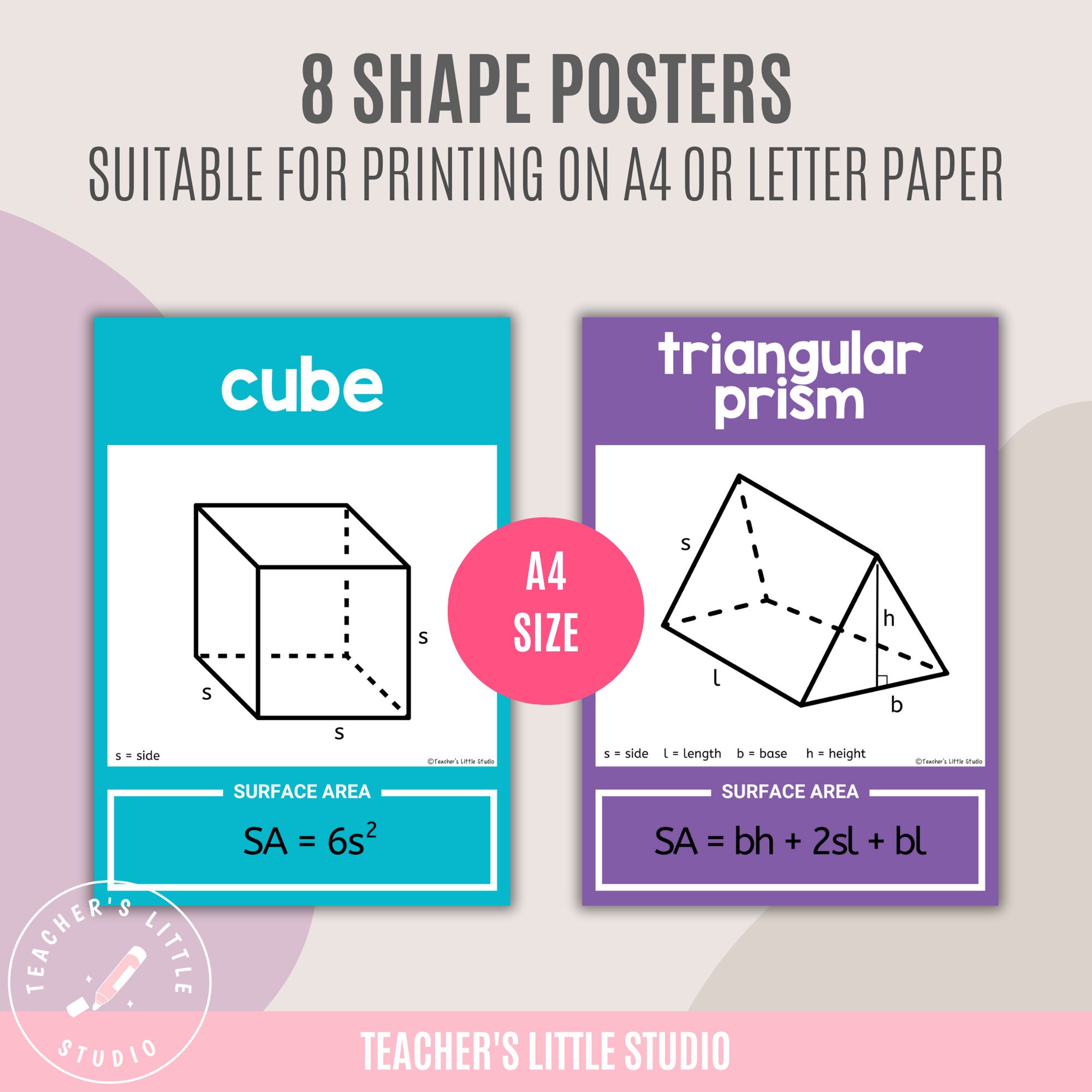 Surface Area Formula Posters Set of 8 Posters Geometry Posters Math ...