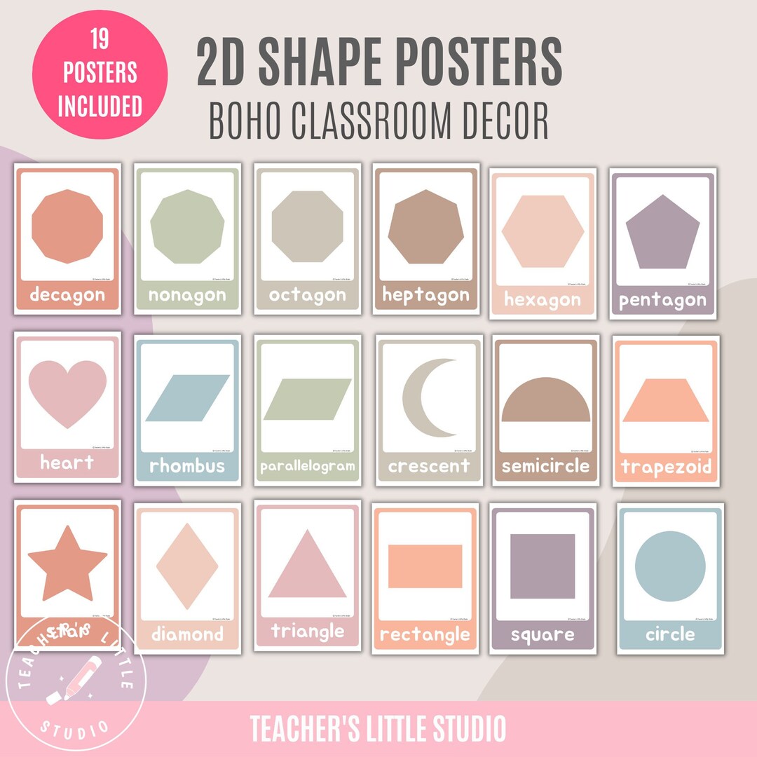 2D Shapes Poster Set Boho Classroom Decor Printable Shape - Etsy