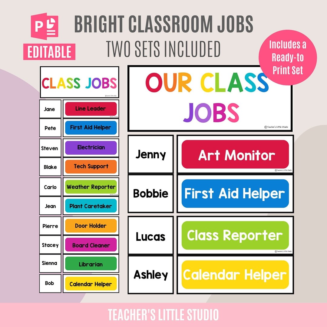Bright Classroom Jobs Display | Editable Powerpoint Job Cards Ready-to ...