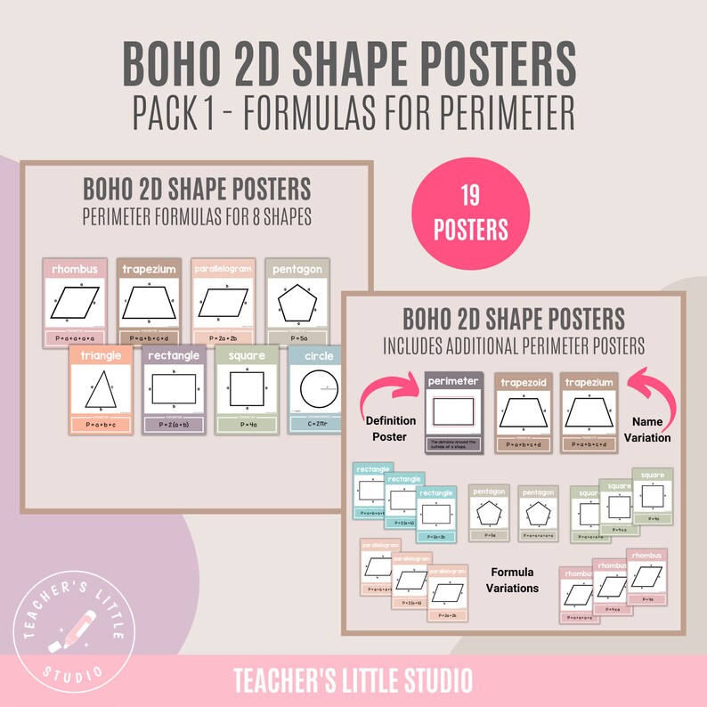 2D & 3D Shape Poster Bundle 4 Pack | Shape Poster Sets With Formulas ...