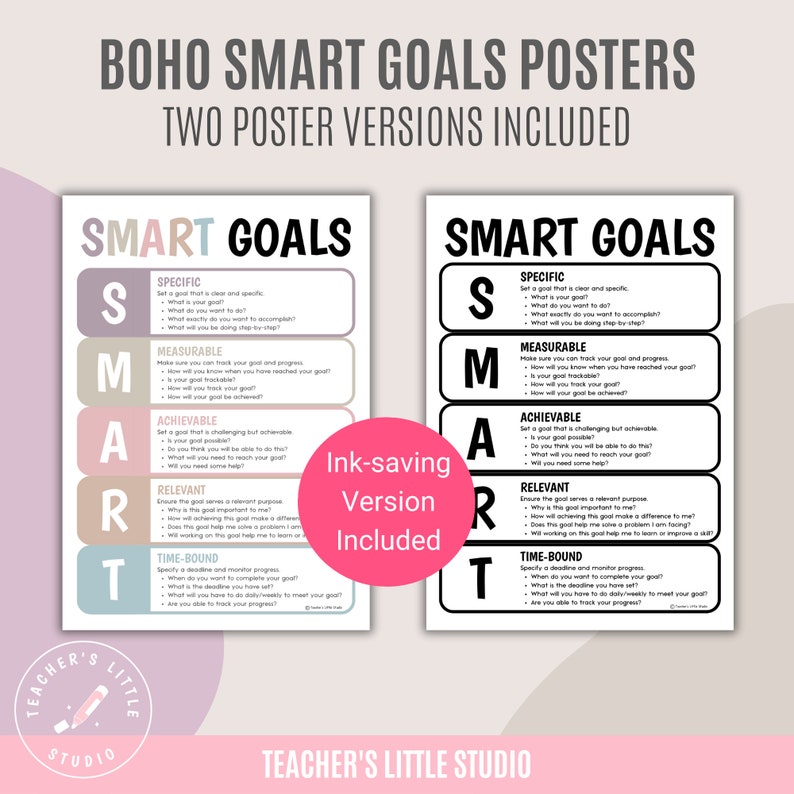 SMART Goals Posters S.M.A.R.T Goal Setting SMART Goal Worksheet Boho ...