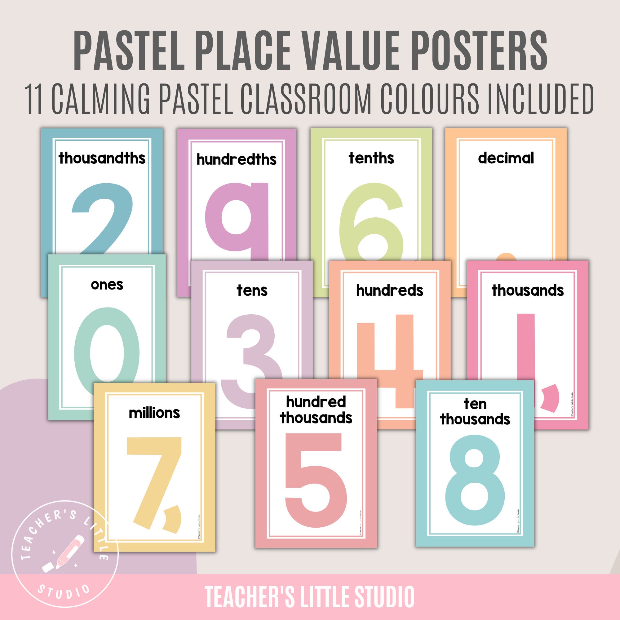 Place Value Posters Pastel Classroom Decor Number Wall - Etsy