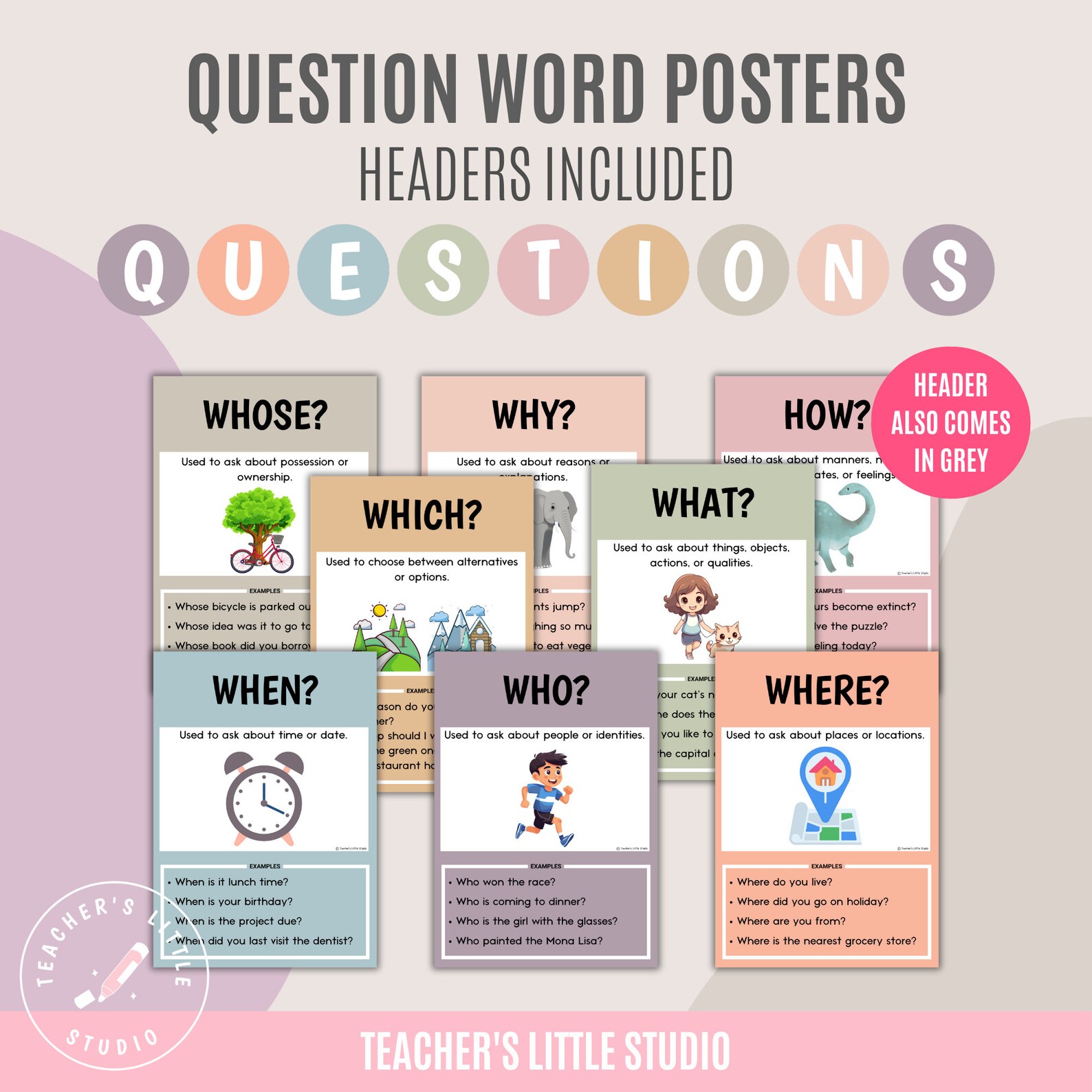 Question Word Poster Set | WH Question Visual Aids | ESL Grammar ...