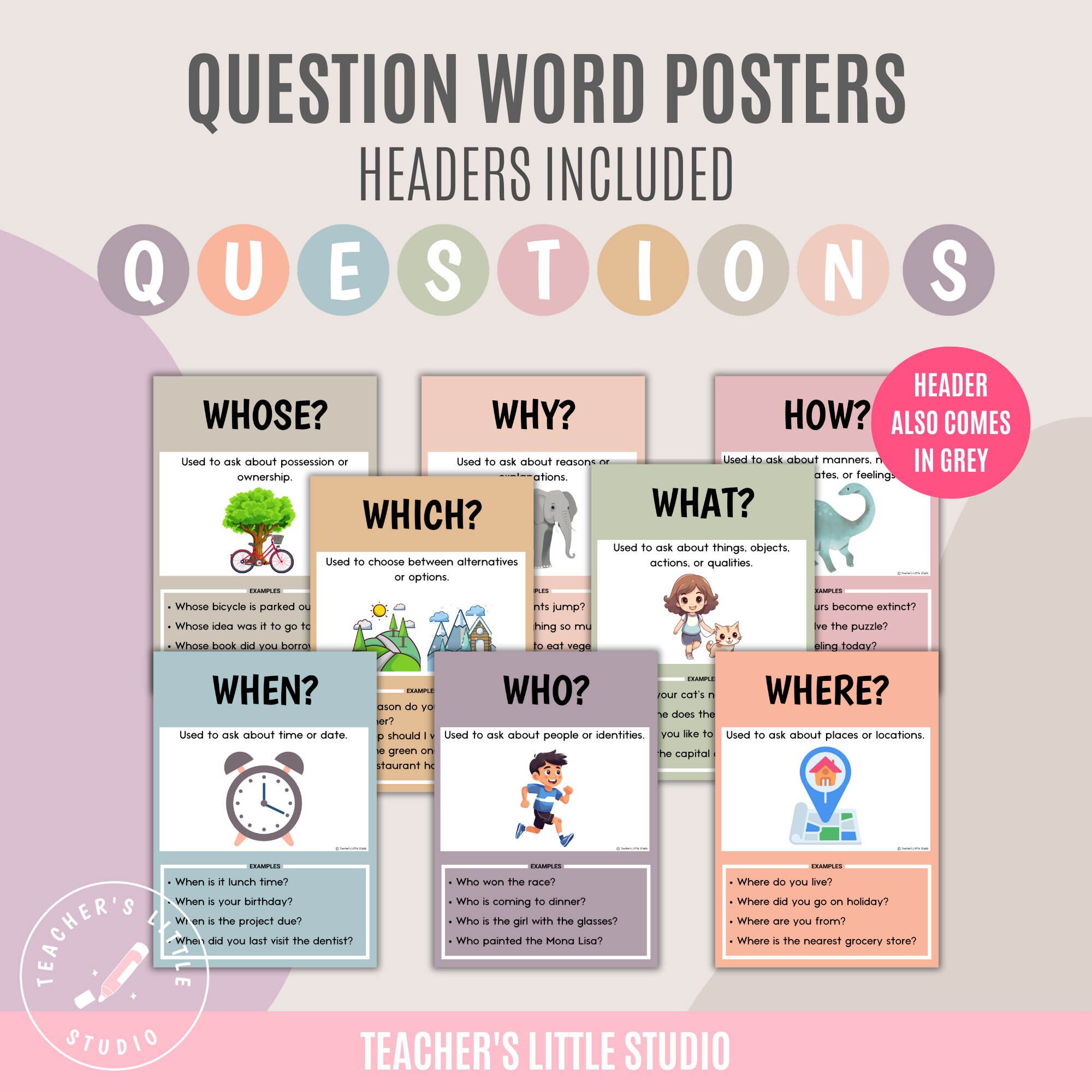 Question Word Poster Set | WH Question Visual Aids | ESL Grammar ...