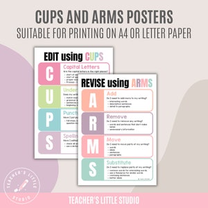 Cups and Arms Writing Strategy Posters | Editing and Revising Posters ...