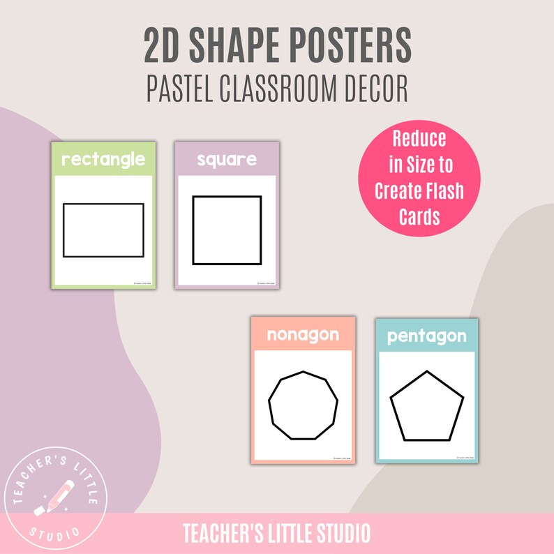 2D Shape Poster Sets With Properties Pastel Classroom Decor - Etsy