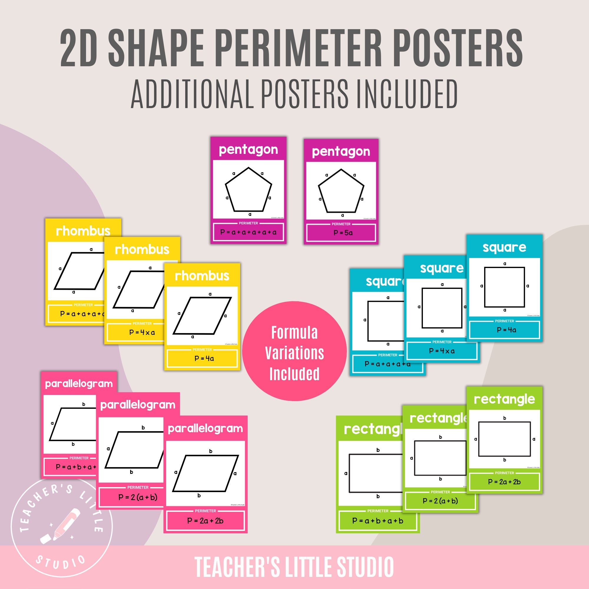 2D Shape Poster Bundle 2 Pack | Shape Poster Sets With Formulas for ...