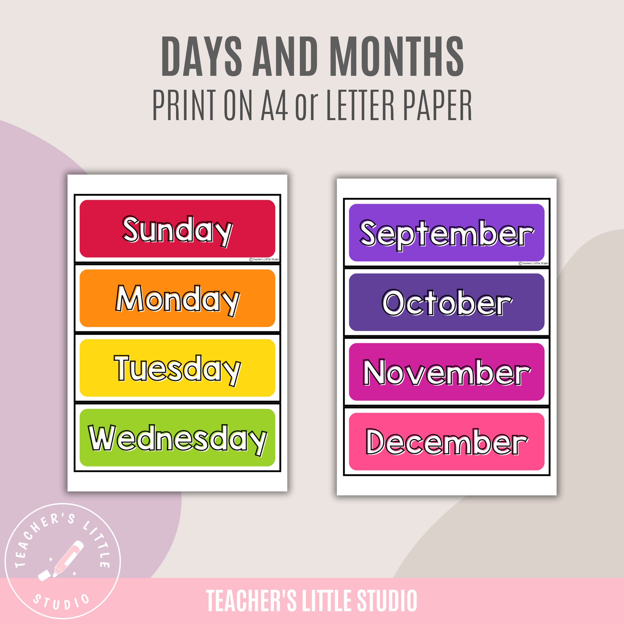 Days of the Week Months of the Year Classroom Display Posters Bright ...