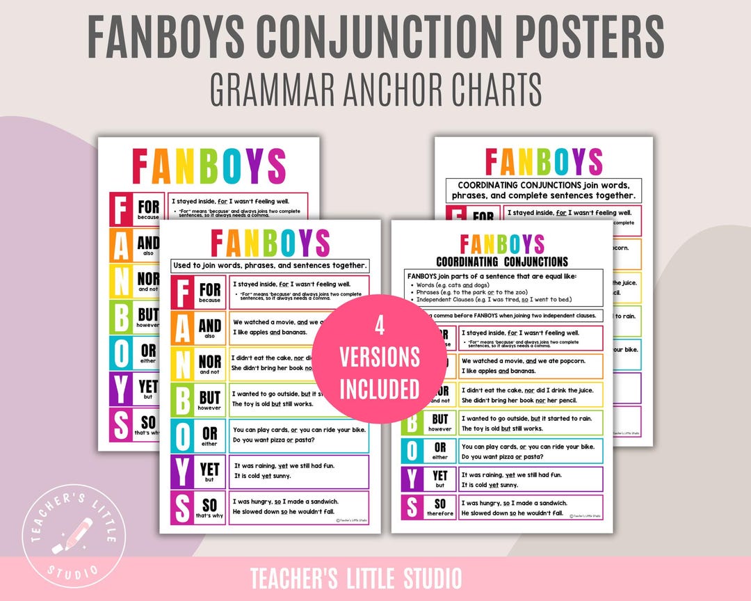 FANBOYS Conjunction Poster Set | Grammar Anchor Chart | Sentence ...