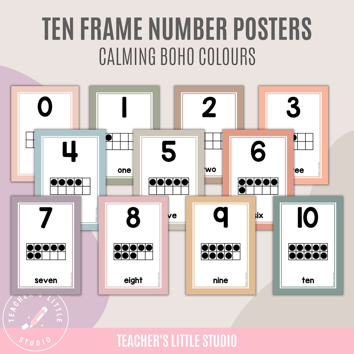 Boho Number Posters Printable Ten Frames Boho Neutral Colours Number ...