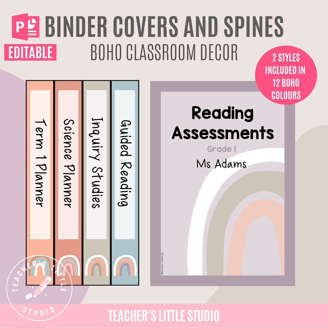 Boho Binder Covers and Spines | Boho Rainbow Binder Labels | Editable ...