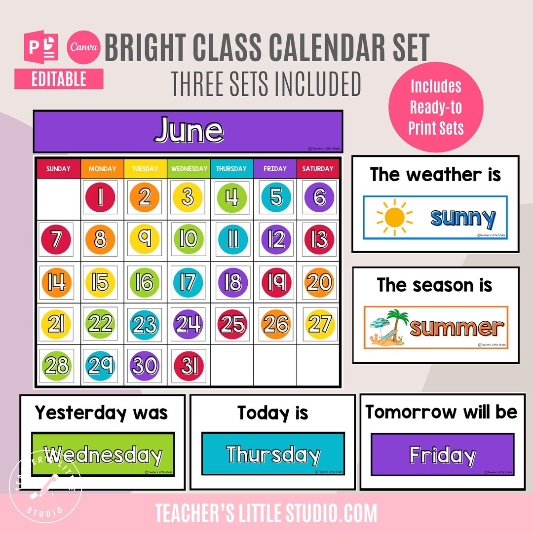 Classroom Calendar Set and Weather Display | Edit in Powerpoint and ...