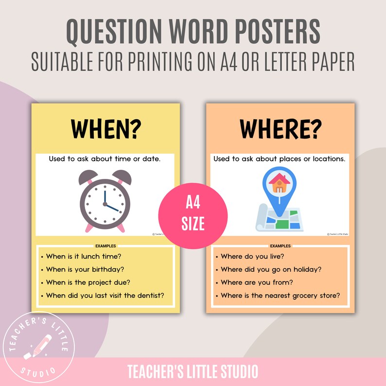 Question Word Poster Set | WH Question Visual Aids | ESL Grammar ...