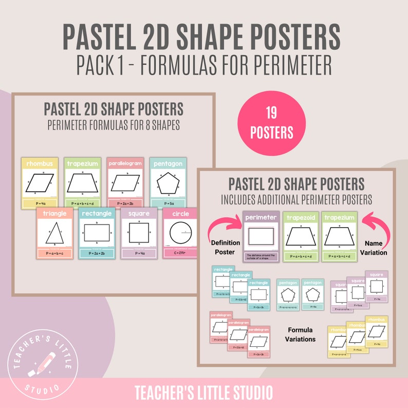 2D & 3D Shape Poster Bundle 4 Pack | Shape Poster Sets With Formulas ...