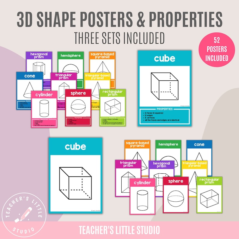 3D Shape Poster Sets With Properties Printable Shape Posters - Etsy