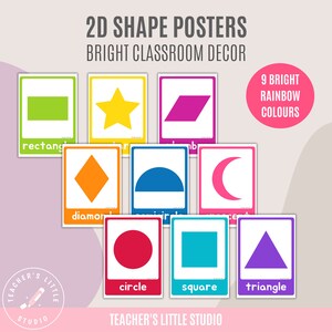 2D Shapes Poster Set | Bright Classroom Decor | Printable Shape Posters ...
