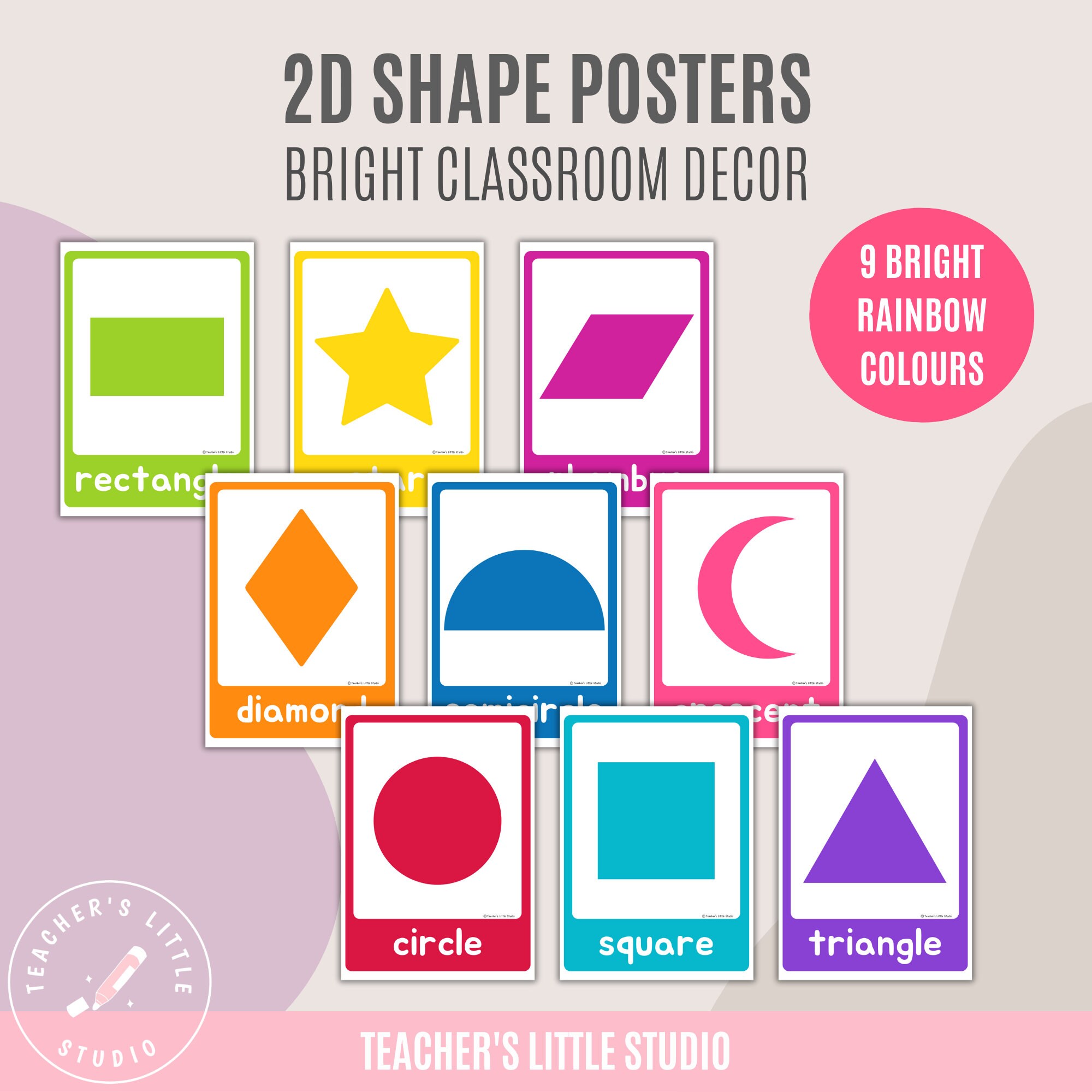 2D Shapes Poster Set | Bright Classroom Decor | Printable Shape Posters ...