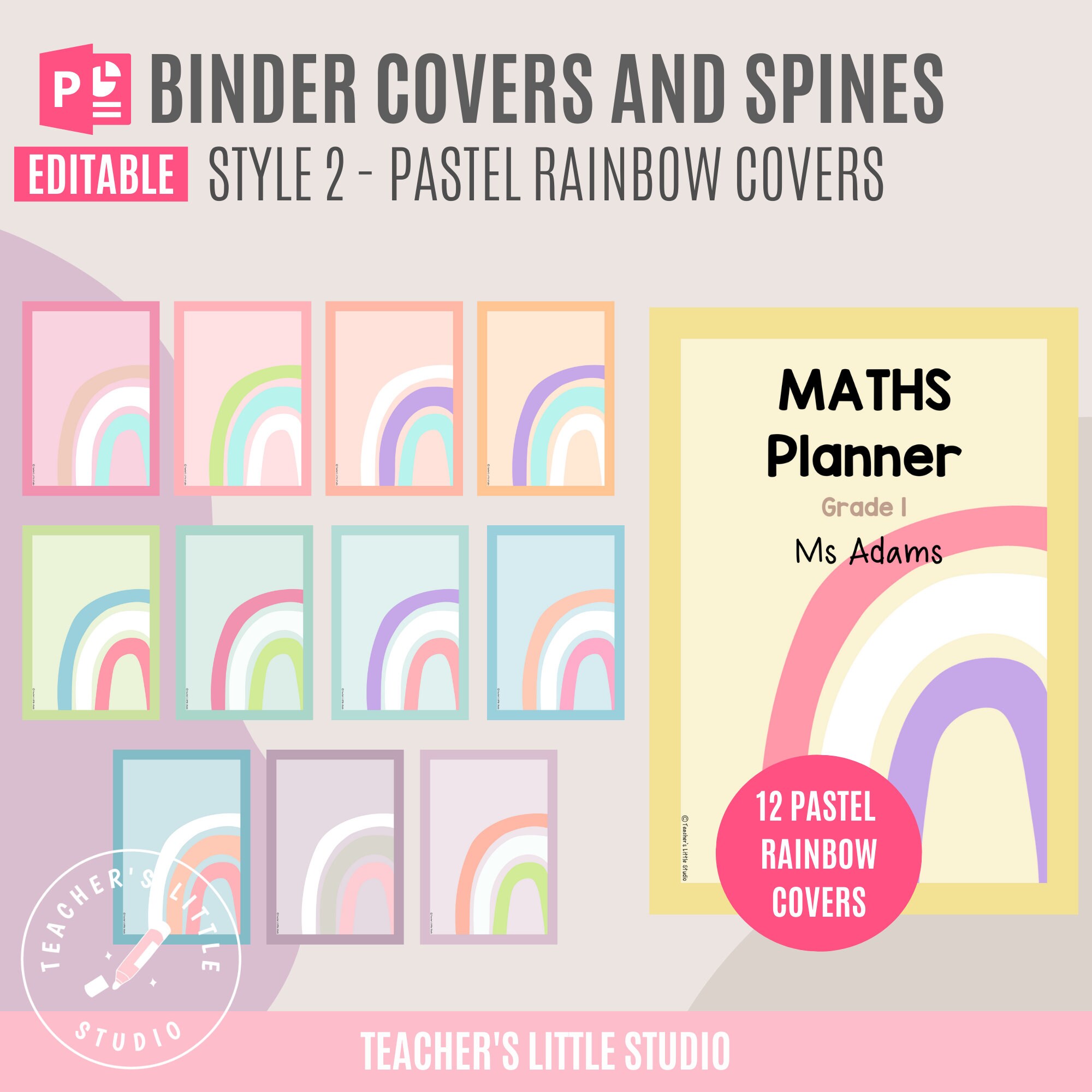 Pastel Binder Covers and Spines Pastel Rainbow Binder Labels Editable ...