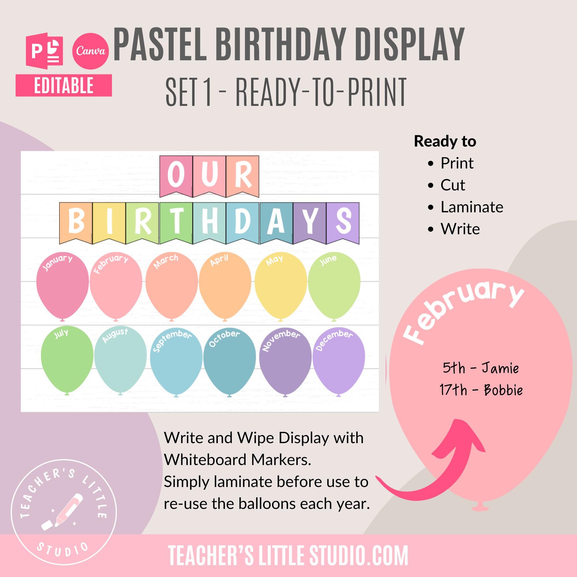 Pastel Balloon Birthday Display | Classroom Birthday Bulletin Board ...