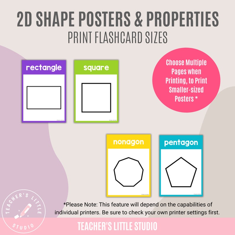 2D Shape Poster Sets With Properties Bright Classroom Decor Printable ...