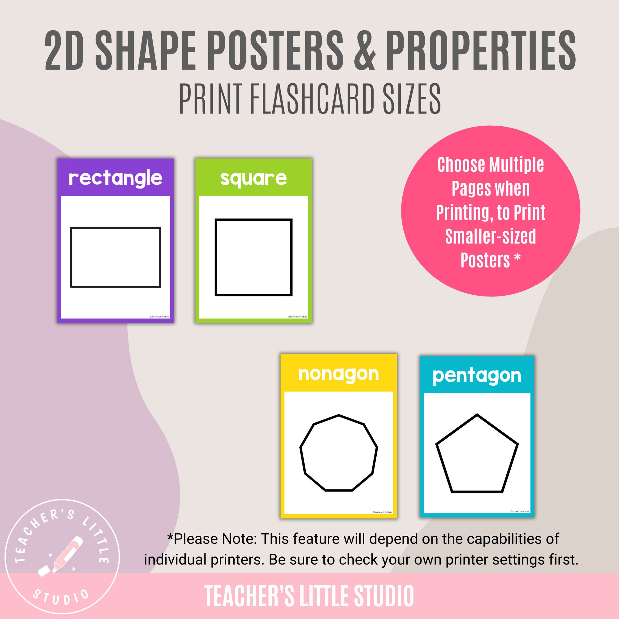 2D Shape Poster Sets With Properties Bright Classroom Decor Printable ...