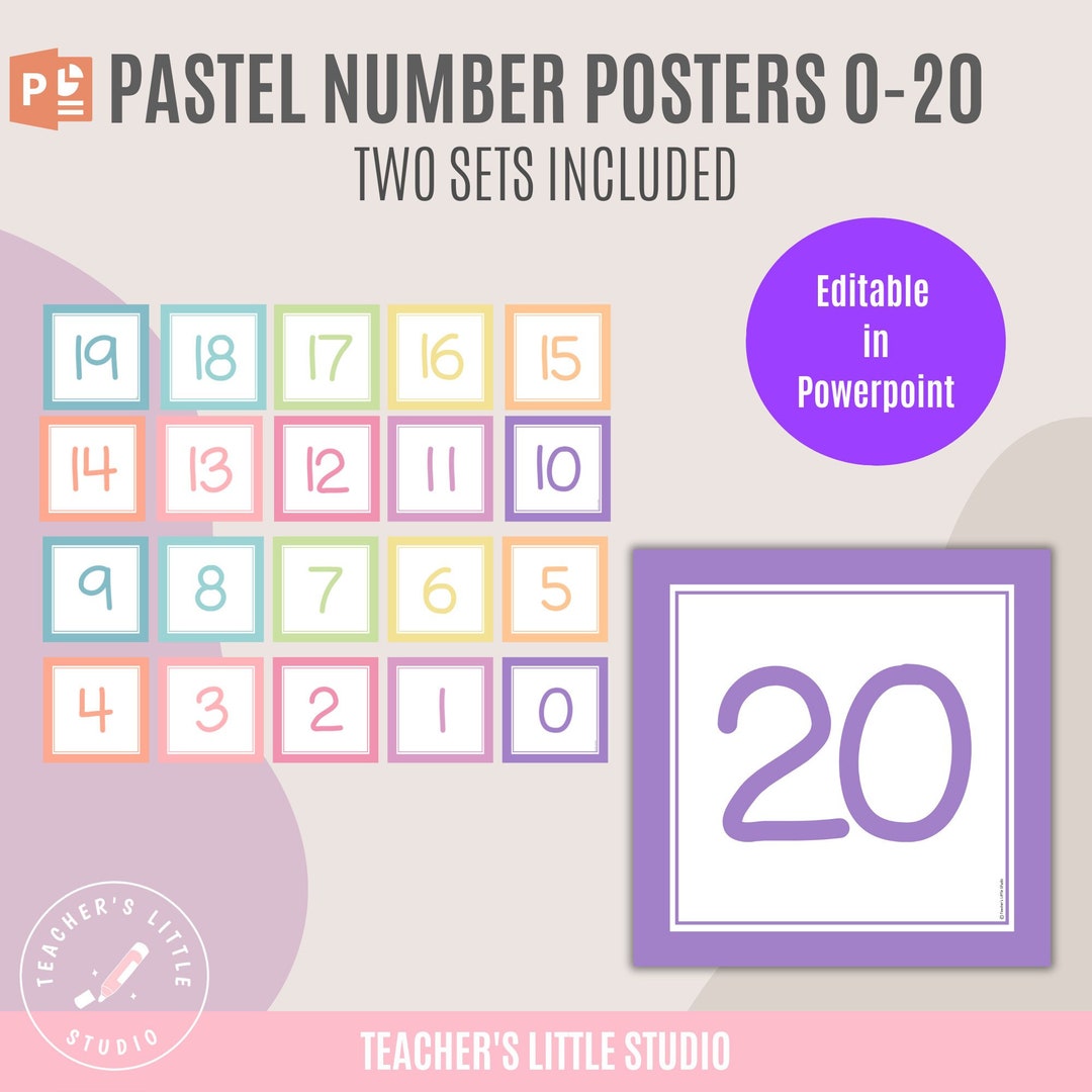 Pastel Square Number Posters | Editable Powerpoint Number Posters ...