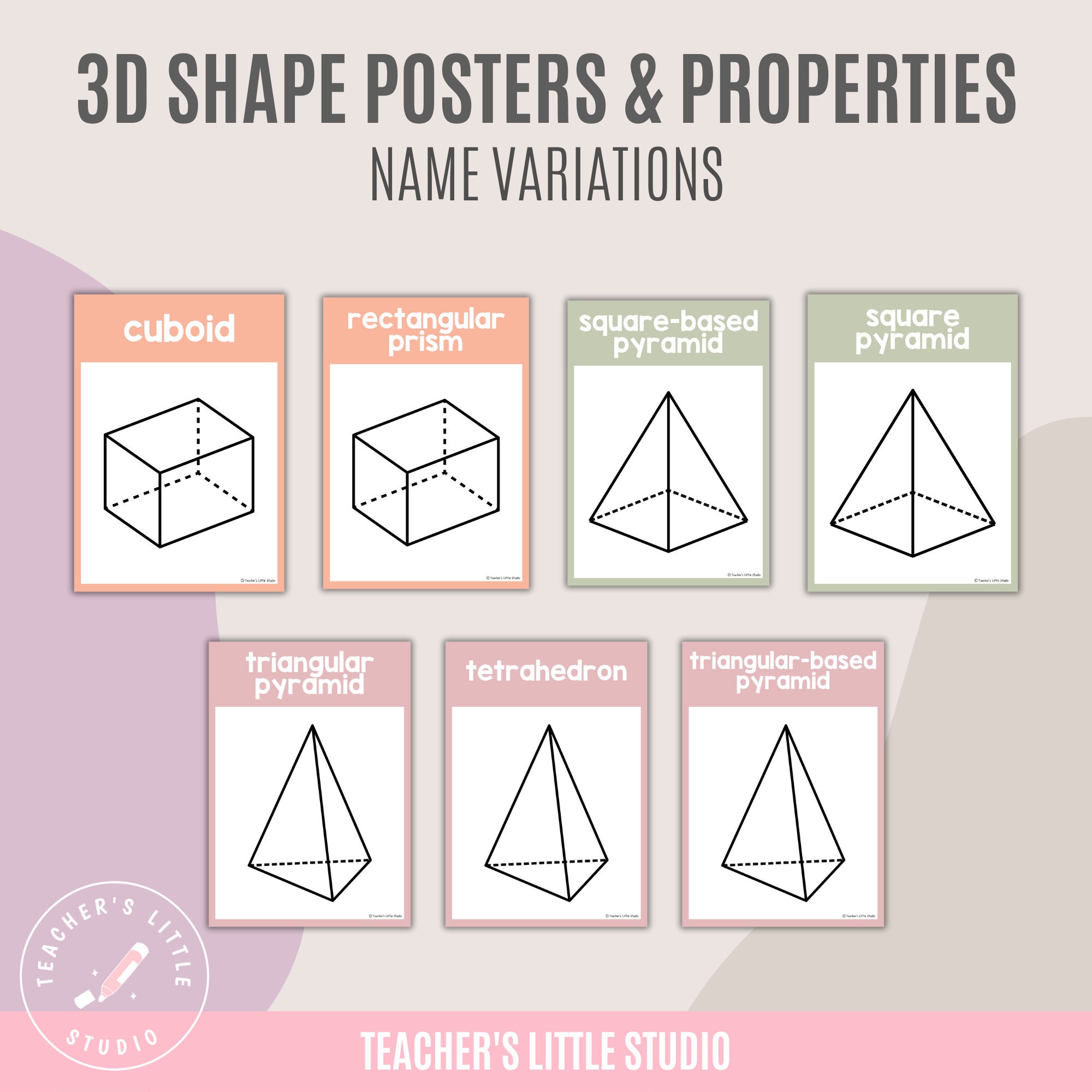 Shape Poster Bundle 2 Pack 2D and 3D Shape Poster Sets With Properties ...