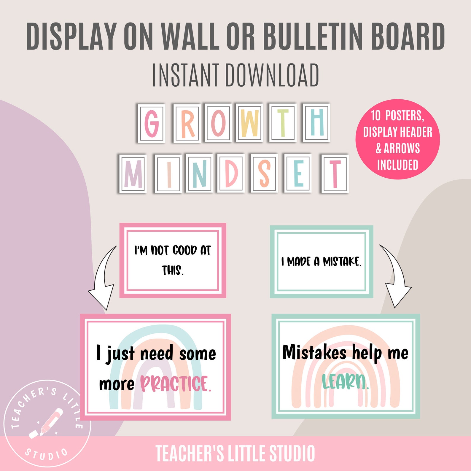 Growth Mindset Posters Pastel Rainbow Theme Classroom | Etsy