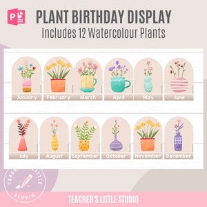 Watercolour Plant Birthday Display | Classroom Birthday Bulletin Board ...