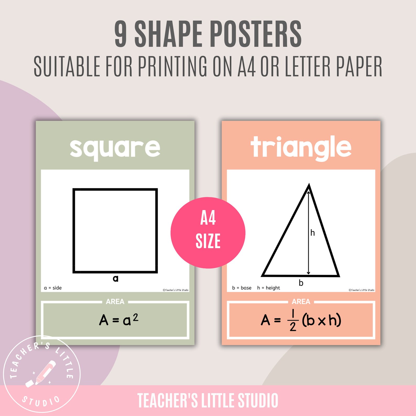 Area Formula Posters | Set of 9 Posters | Geometry Posters | Math ...