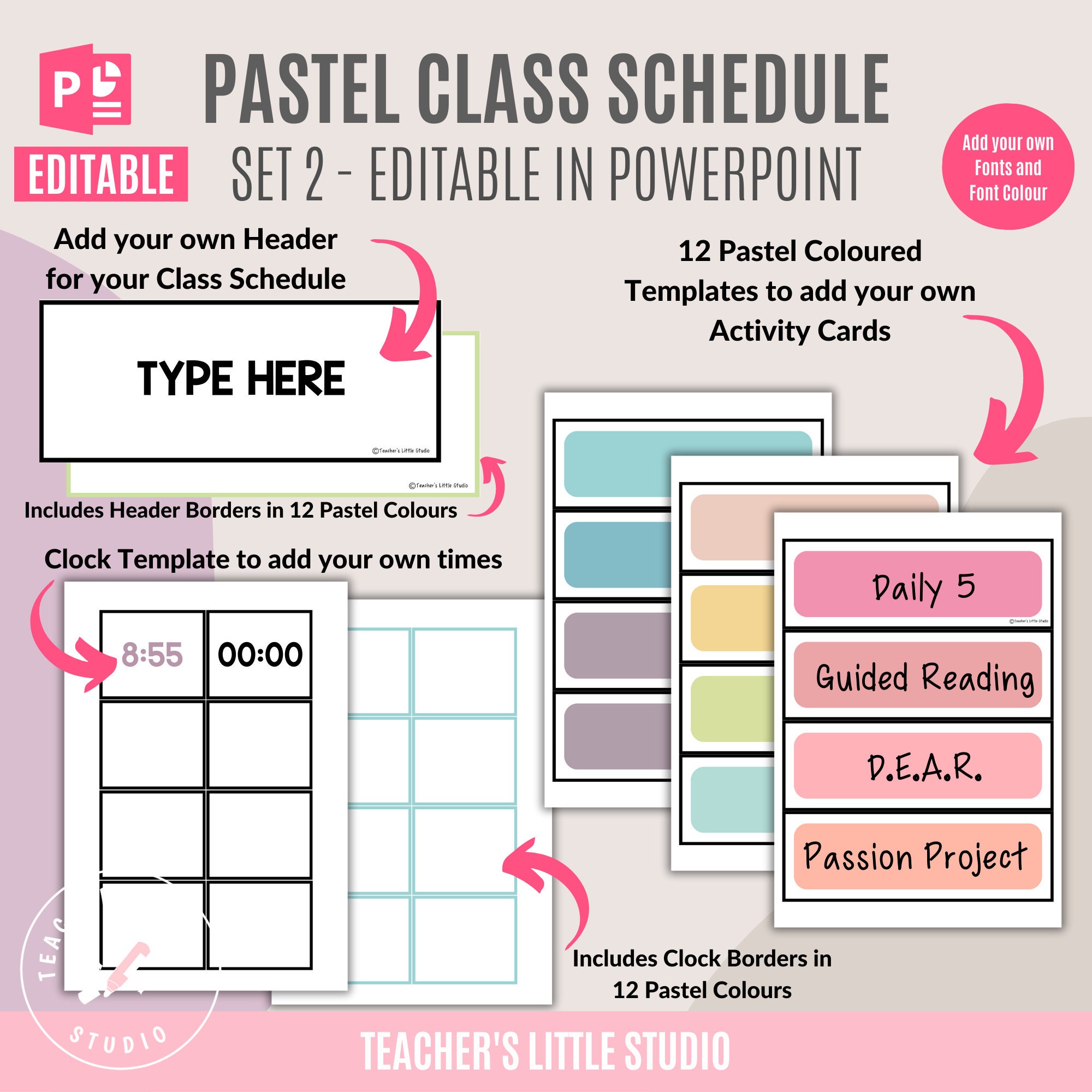 Pastel Class Schedule Editable Powerpoint Schedule Cards - Etsy