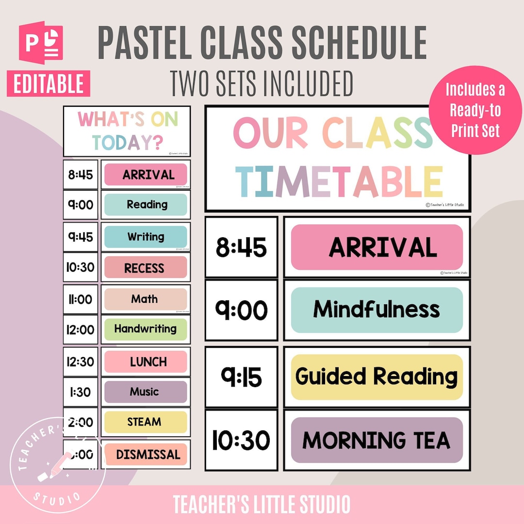 Pastel Class Schedule | Editable Powerpoint Schedule Cards Ready-to ...
