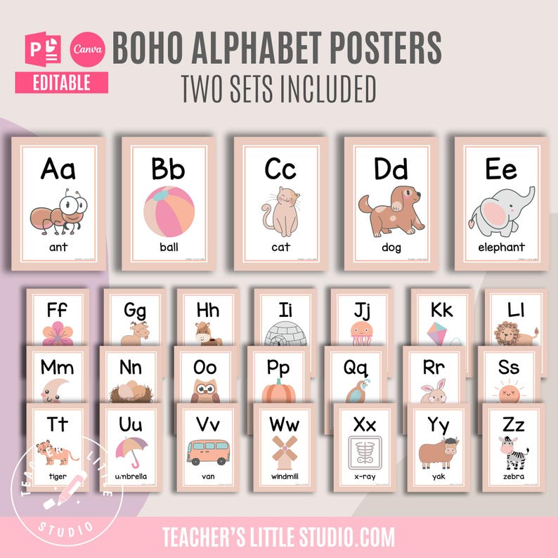 Boho Alphabet Posters | Edit in Powerpoint and Canva | Boho Class Decor ...